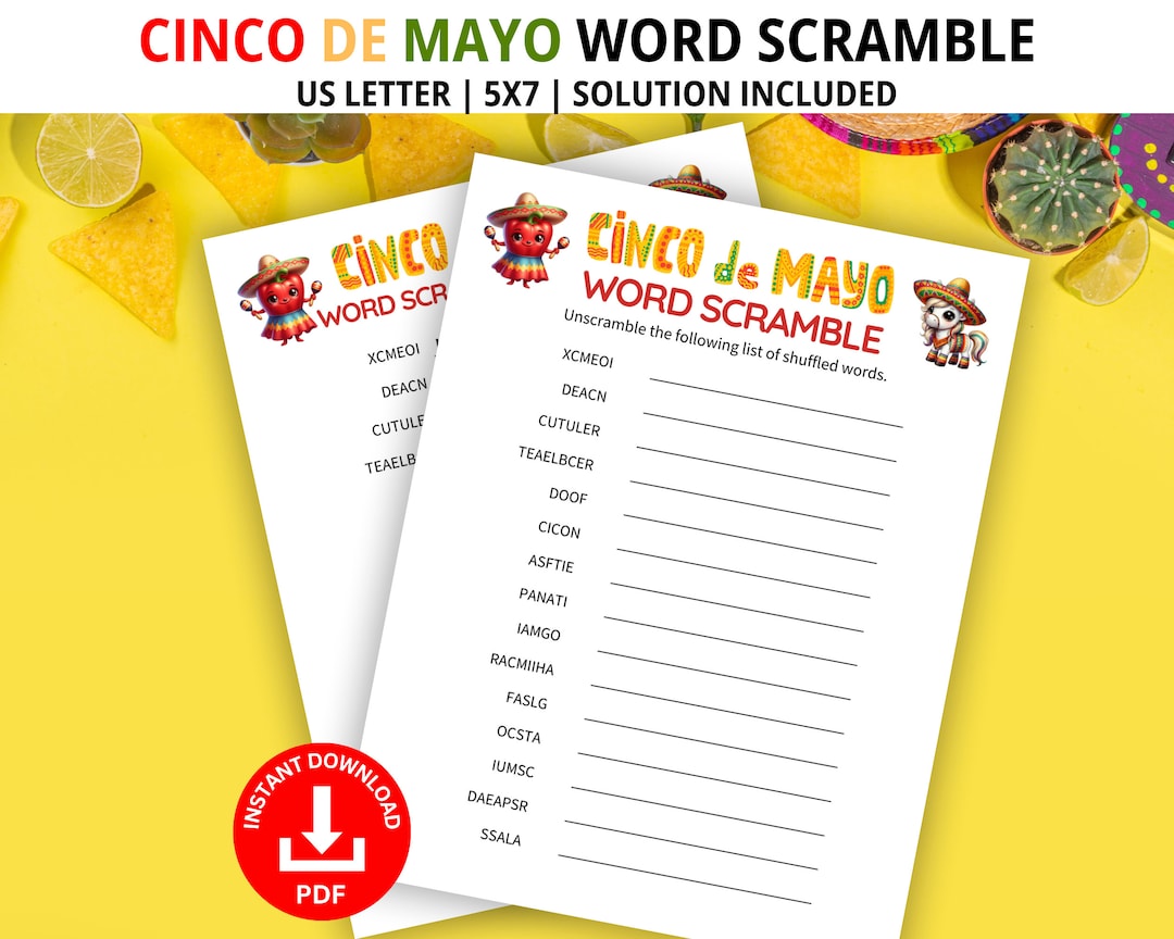 Cinco De Mayo Word Scramble, Cinco De Mayo Games, Family Game Night ...