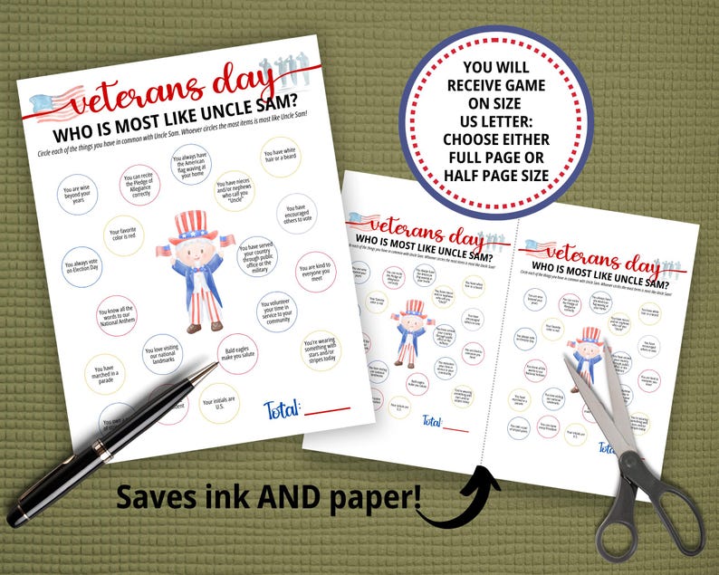 Who is Most Like Uncle Sam, Veterans Day Games, Patriotic Games, Family ...
