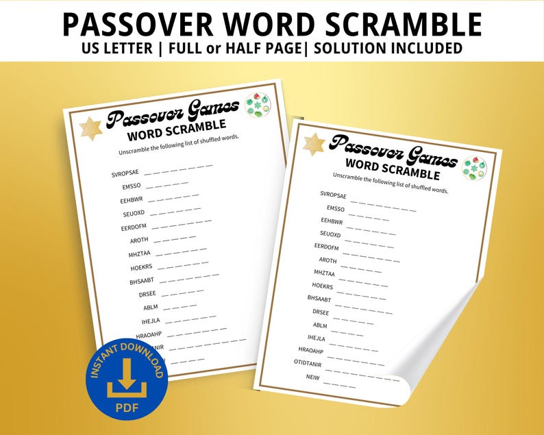 Passover Word Scramble, Passover Games, Jewish Games, Passover Holiday ...