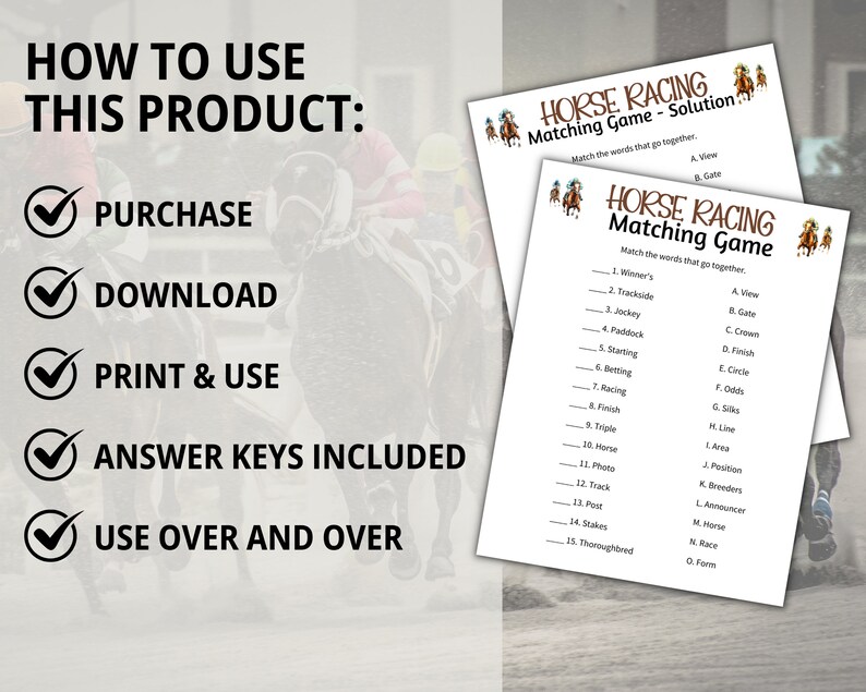 Horse Racing Matching Game, Horse Race Game, Family Game Night, Horse ...