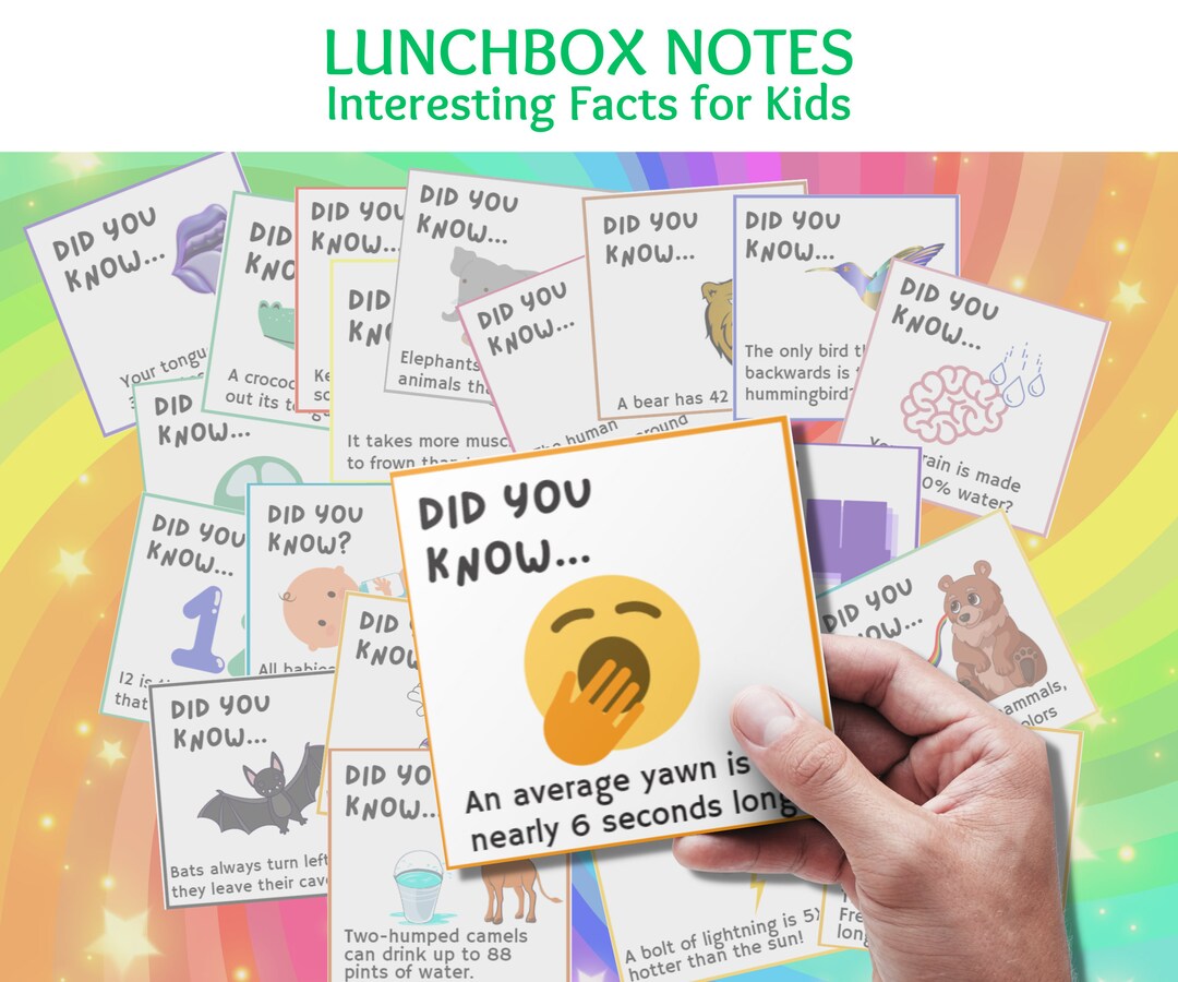 Interesting Facts Lunchbox Notes for Kids, Kids Lunch Box Notes ...