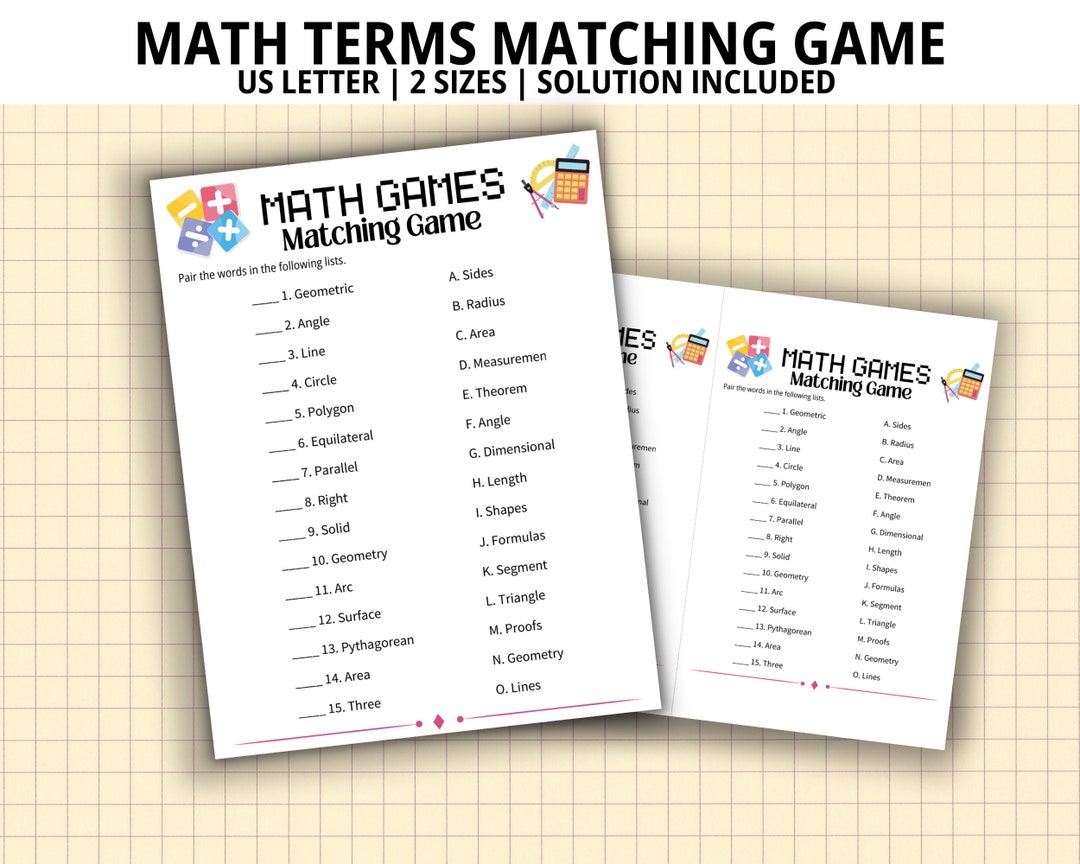 Math Terms Matching Game, Math Games, Math Teacher, Math Activities ...