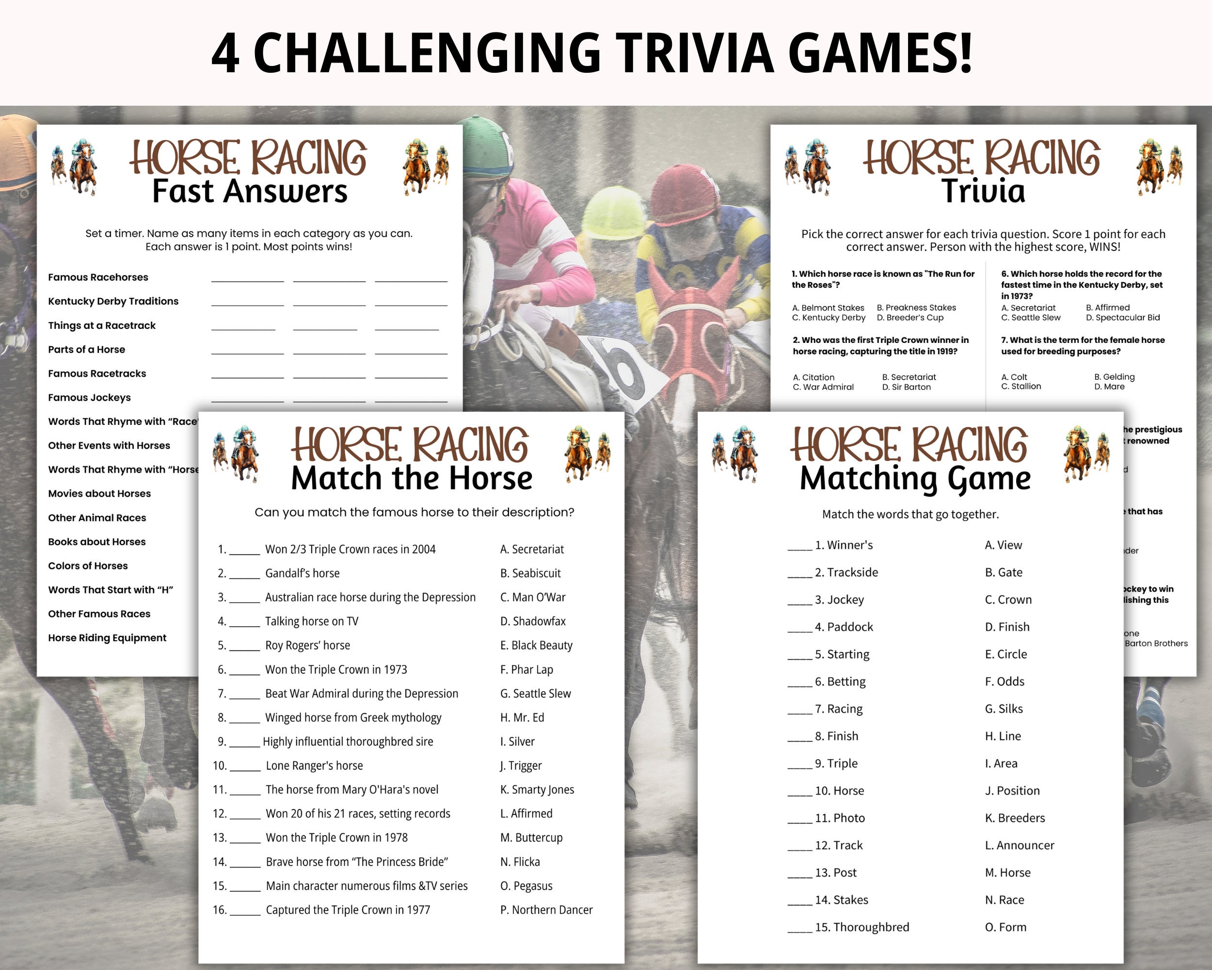 Horse Racing Game Bundle, Horse Race Games, Family Game Night, Word ...