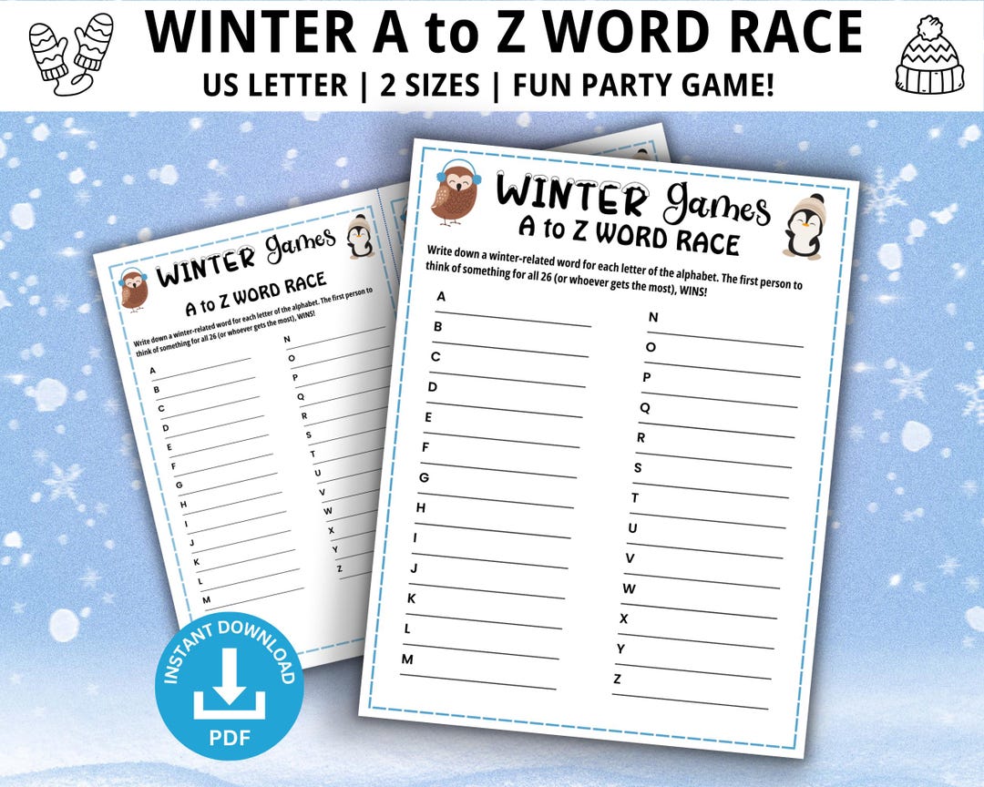 Winter Word Race, Winter Games, Wintertime Games, A to Z Word Game ...
