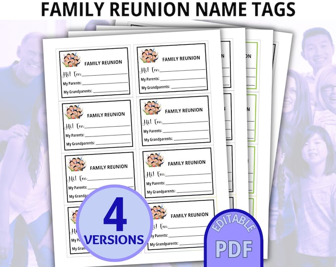 Family Reunion Name Tags, Reunion Nametags, Color-coded Branches, In ...