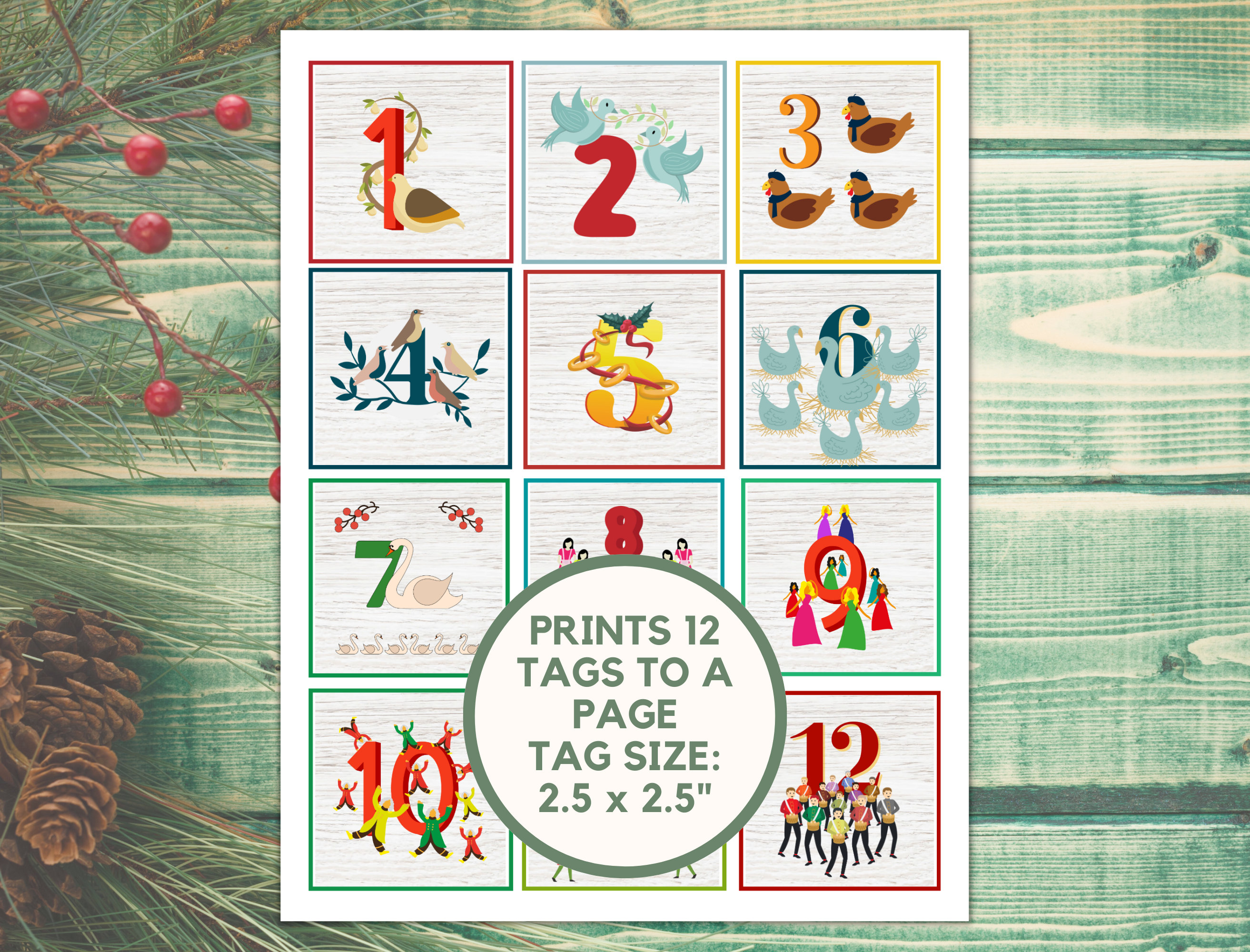 12 Days of Christmas Treat Tags, Christmas Gift Tags, Twelve Days of ...