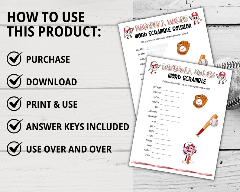 Baseball Word Scramble Game, Baseball Party Game, Family Game Night ...