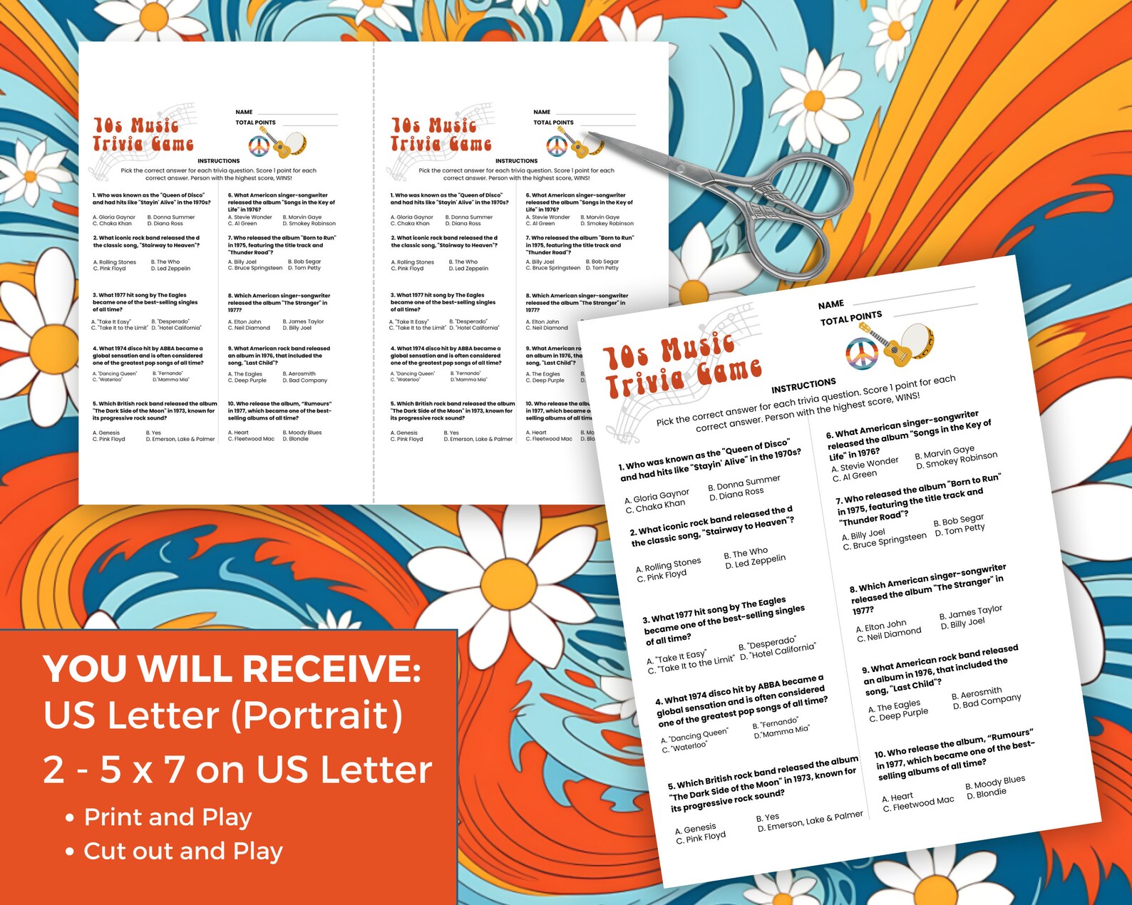 70s Trivia Game, Music Trivia, Printable Trivia Game, Family Game Night ...