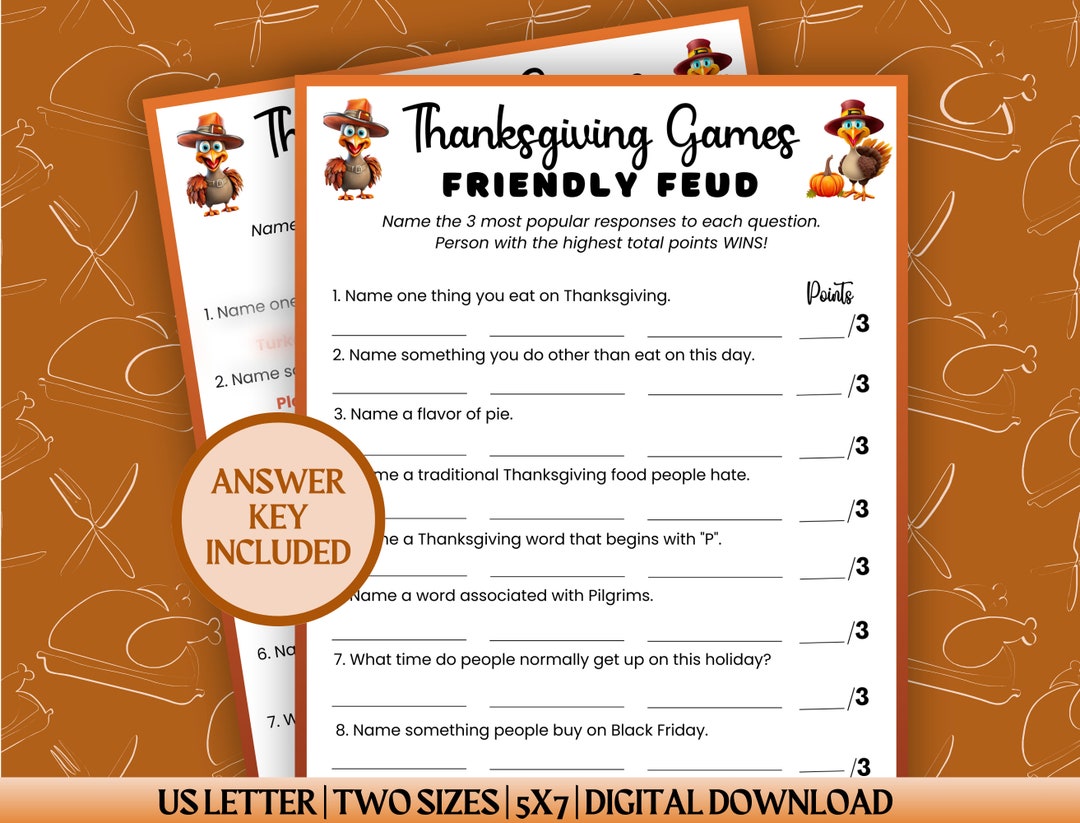 Thanksgiving Friendly Feud Game, Thanksgiving Game, Friendsgiving Game ...