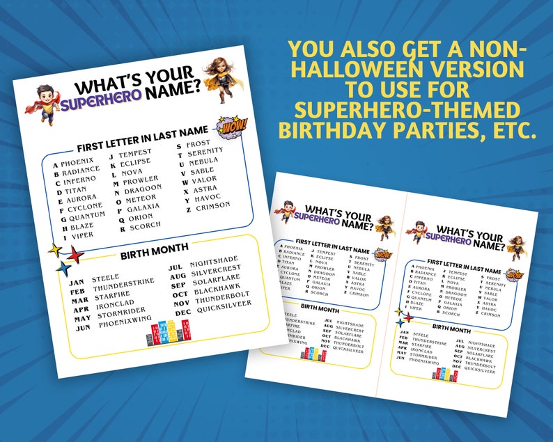 What's Your Superhero Name, Halloween Name Game, Halloween Party Game ...