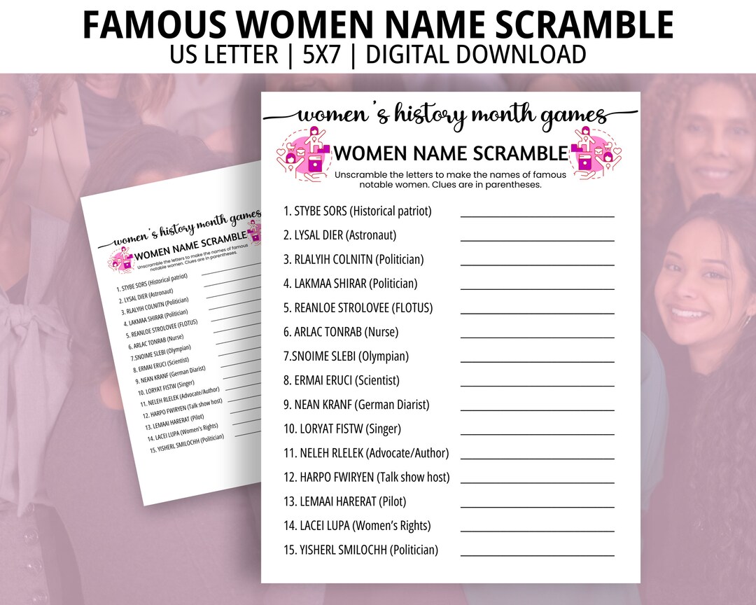 Famous Women Name Scramble, Word Scramble Game, Womens History Month ...