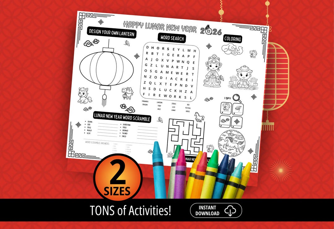 Lunar New Year, Kids Placemats, Activity Mat, Chinese New Year, Year of ...