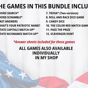 Memorial Day Games, 12 Game Bundle, Trivia Games, Patriotic Games ...