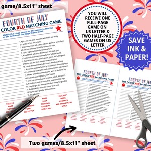 4th of July the Color Red Matching Game, Fourth of July Games ...