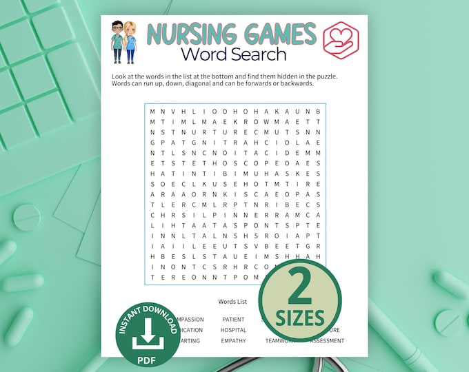 Nurse Word Search Printable, Nurse Party Games for Graduation ...