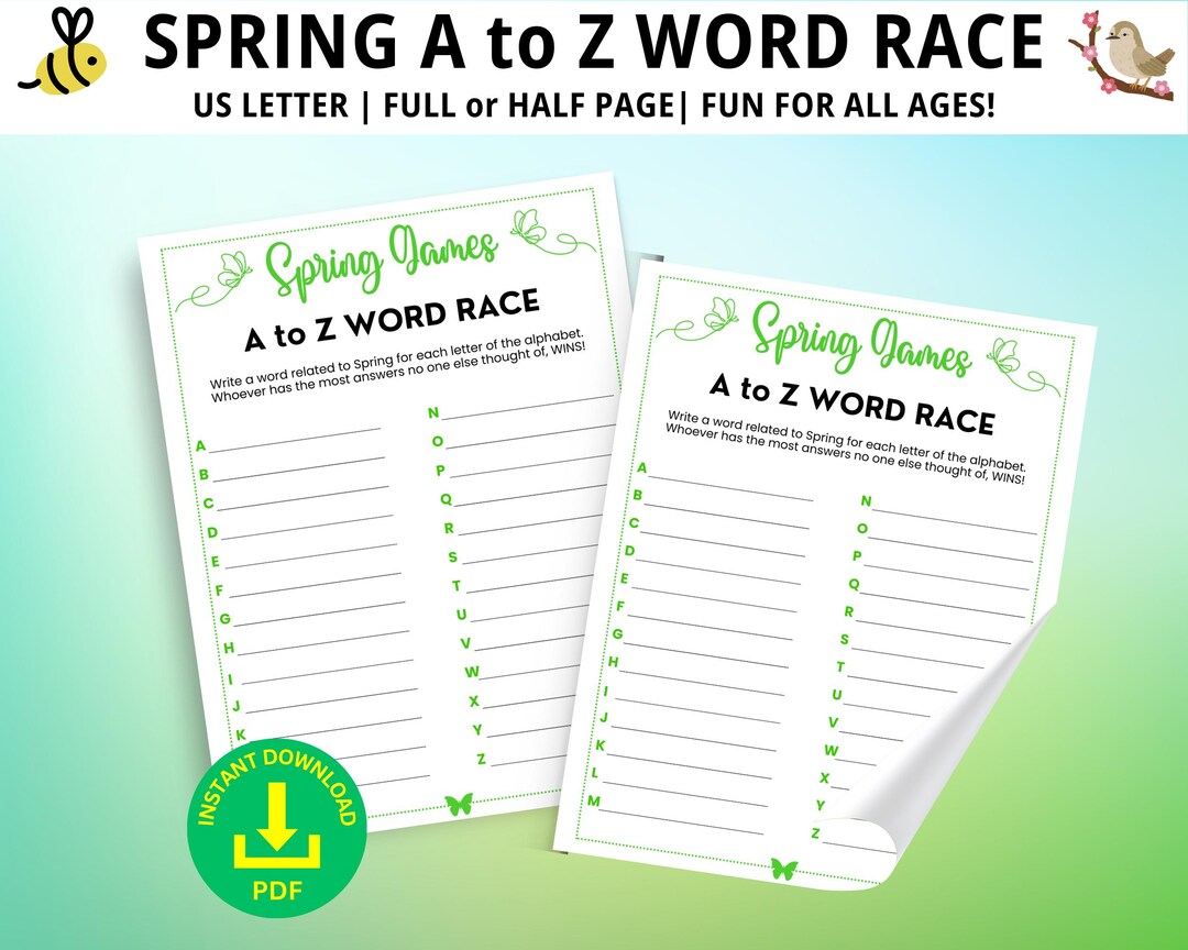 Spring Word Race Game, A to Z Word Race, Spring Word Game, Alphabet ...