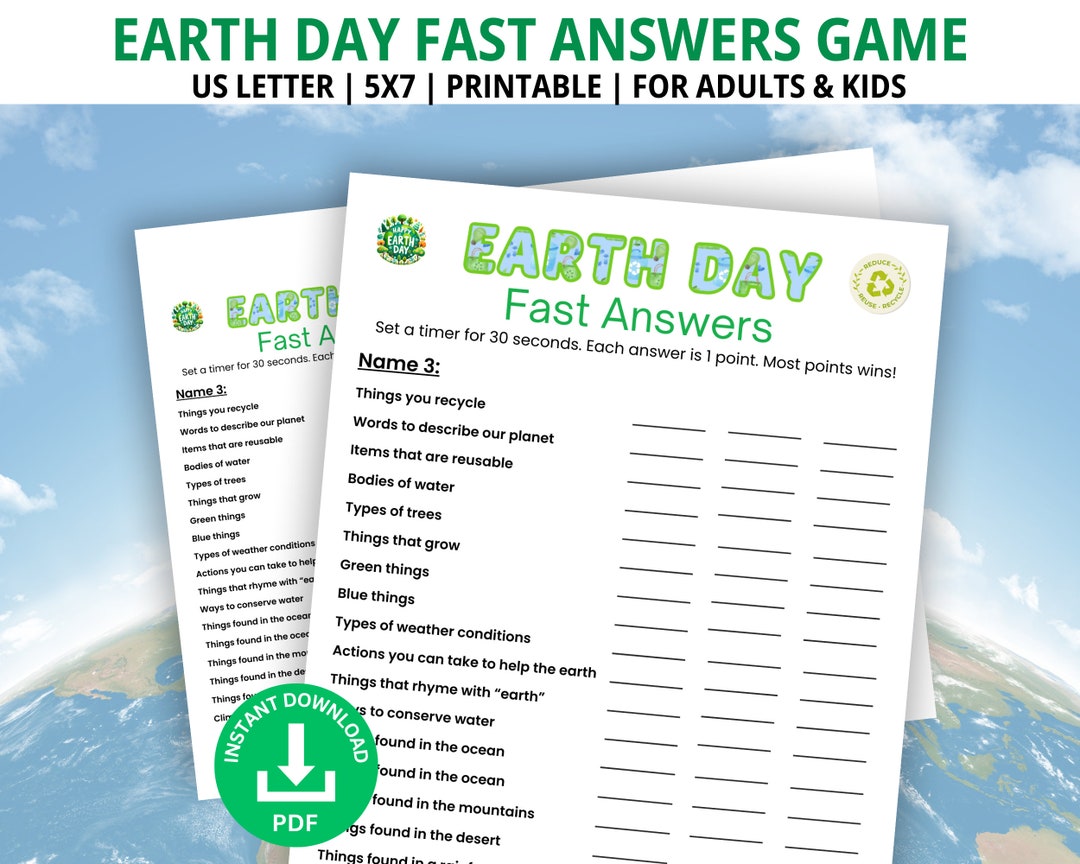 Earth Day Fast Answers Game, Earth Day Game, Earth Day Word Game, Earth ...