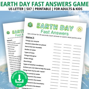 Earth Day Fast Answers Game, Earth Day Game, Earth Day Word Game, Earth ...