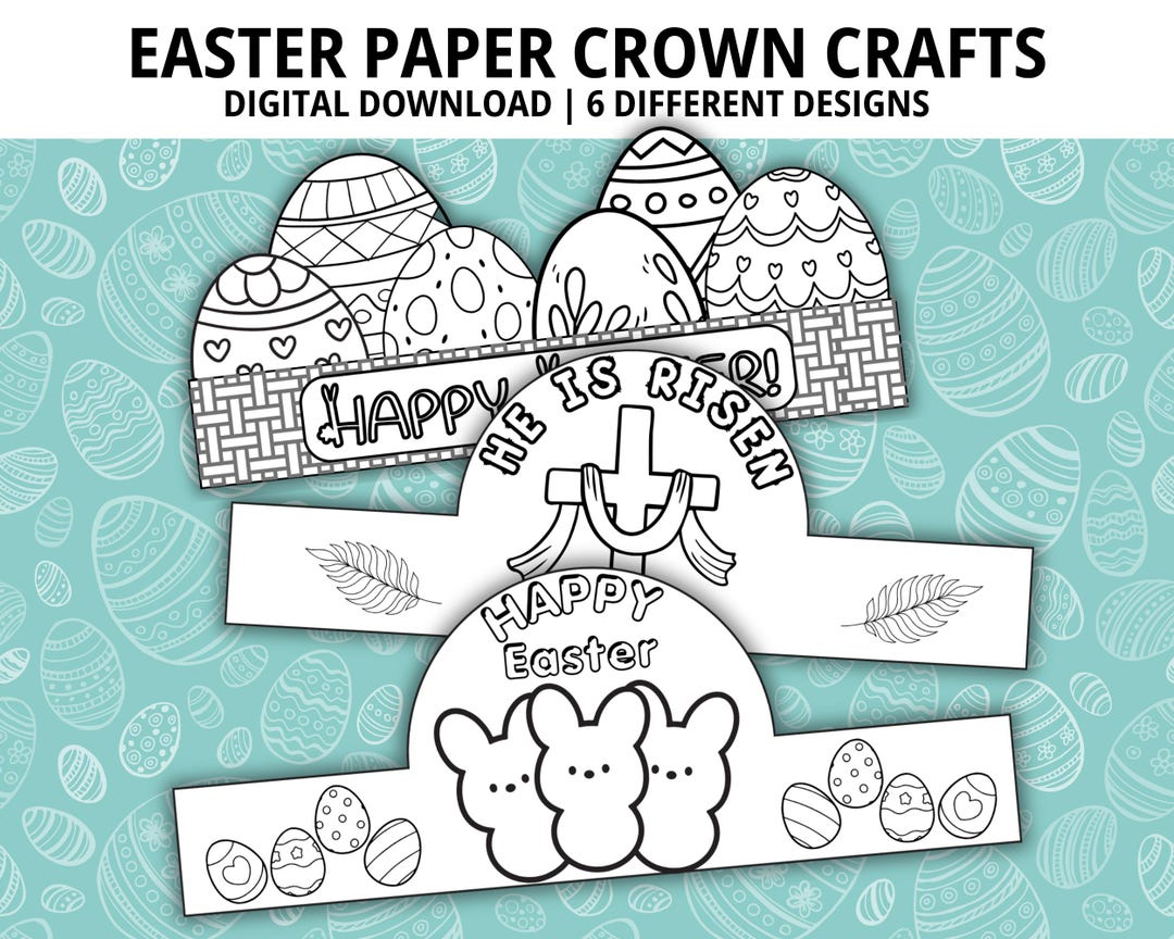 Easter Paper Crowns, Easter Coloring Craft, Downloadable DIY Crafts ...