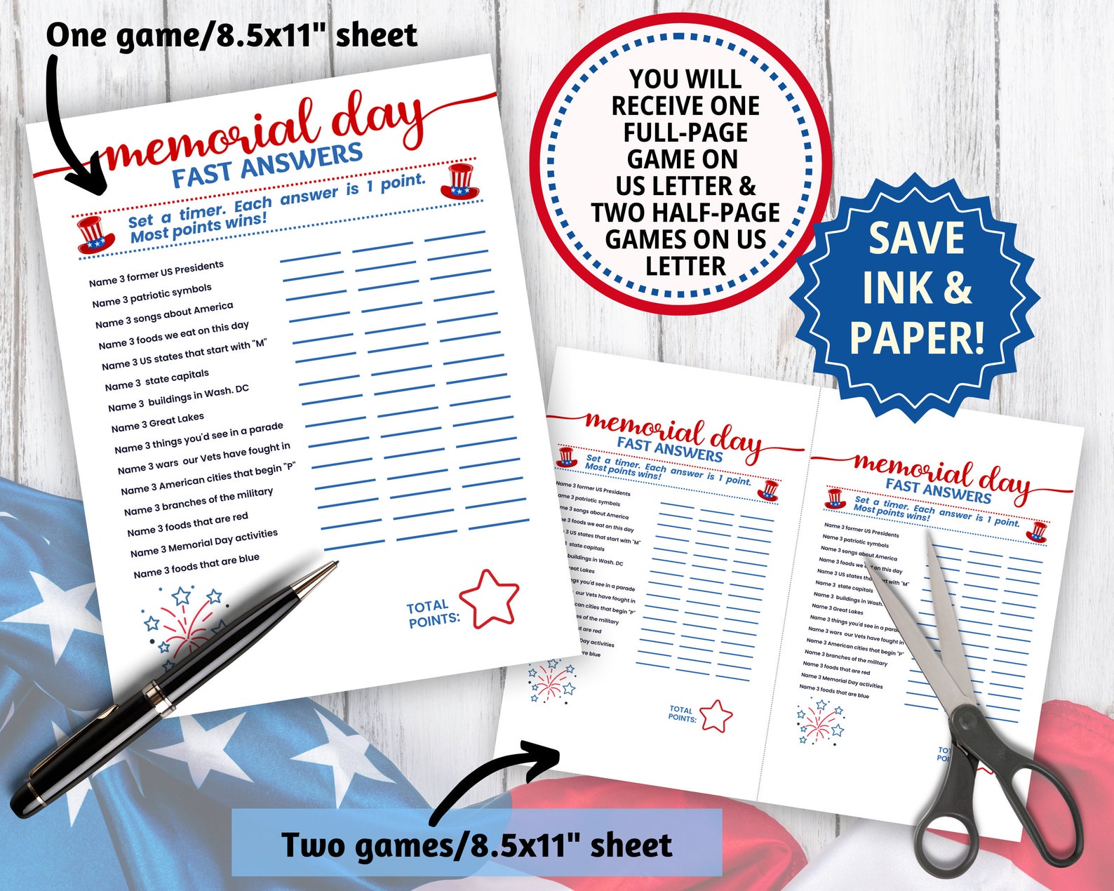 Memorial Day Fast Answers Game, Memorial Day Games, Patriotic Games ...