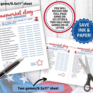 Memorial Day Fast Answers Game, Memorial Day Games, Patriotic Games ...