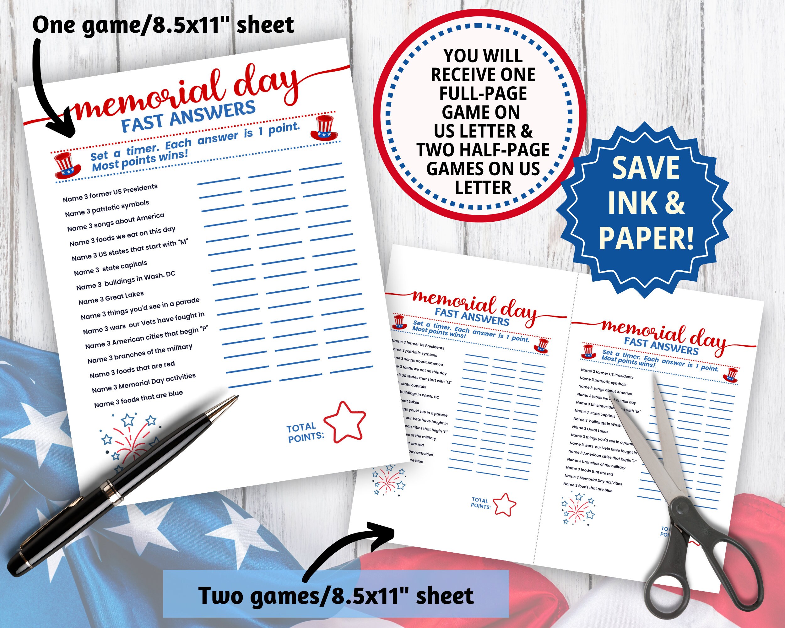 Memorial Day Fast Answers Game, Memorial Day Games, Patriotic Games ...