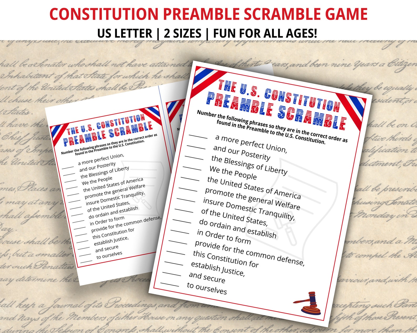 Preamble Scramble Game, Constitution Day, U.S. History Lesson, Teacher ...
