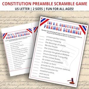 Preamble Scramble Game, Constitution Day, U.S. History Lesson, Teacher ...