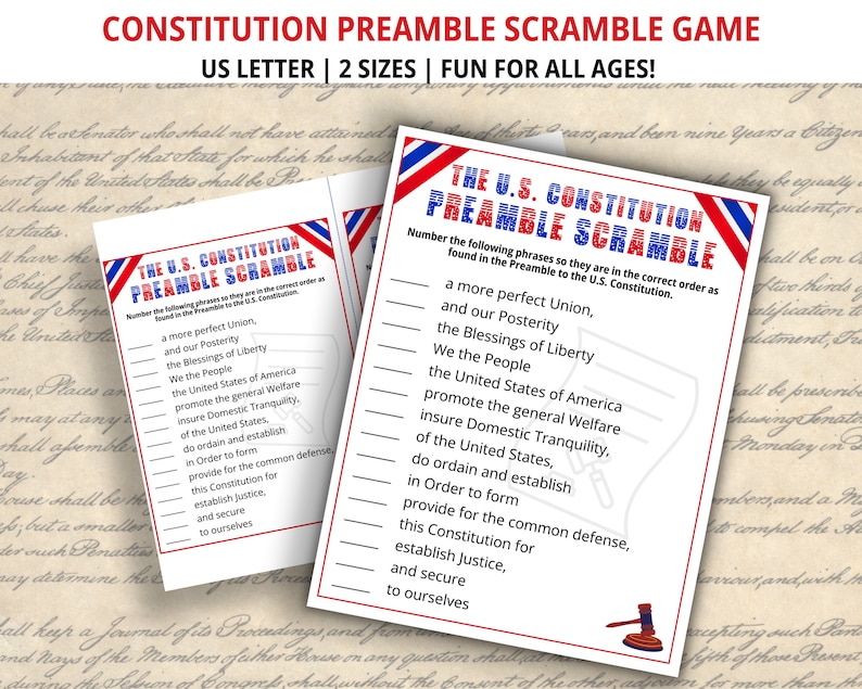 Preamble Scramble Game, Constitution Day, U.S. History Lesson, Teacher ...