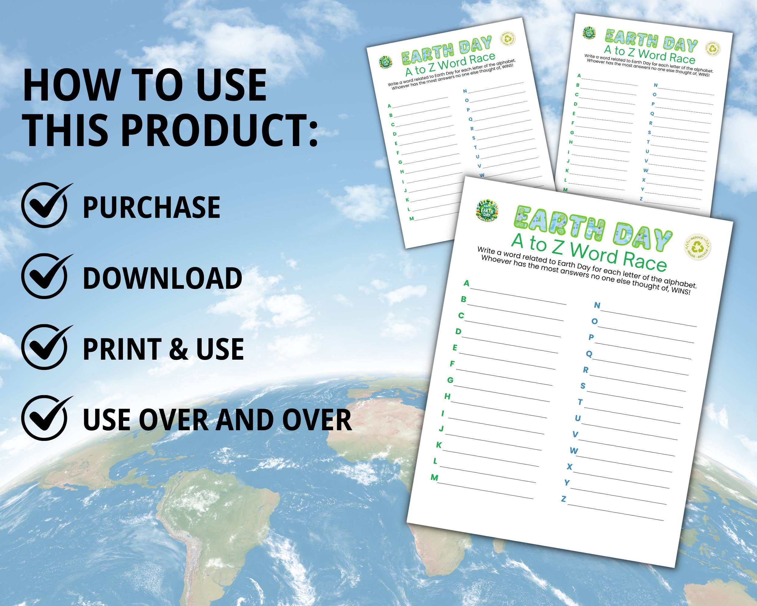 Earth Day A to Z Word Race, Earth Day Games, Family Game Night, Office ...