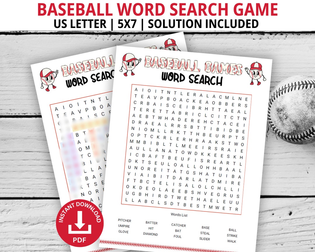 Baseball Word Search Game, Baseball Party Game, Family Game Night, Word ...