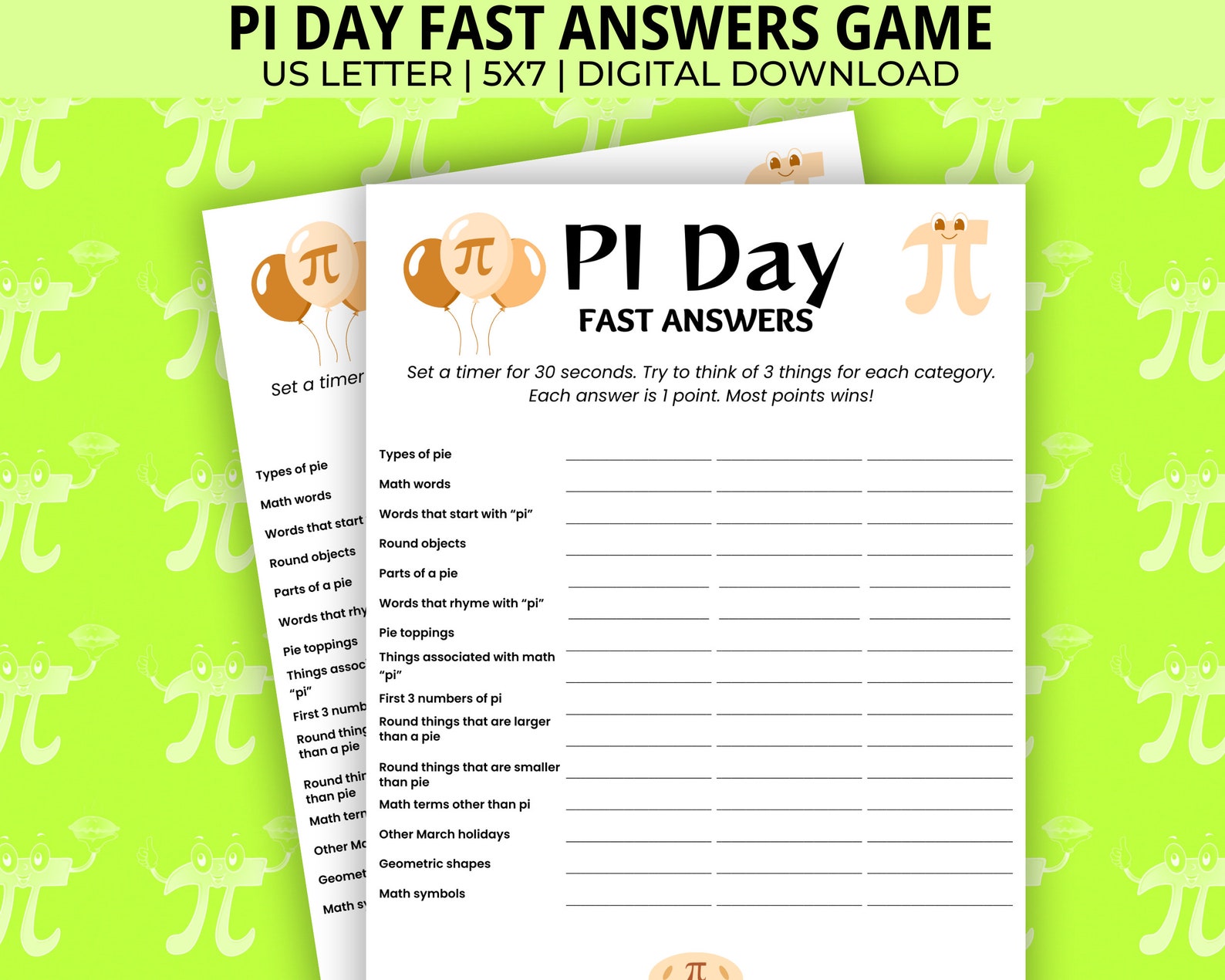 Pi Day Fast Answers Game, Trivia Game, Math Pi Day, Math Questions ...