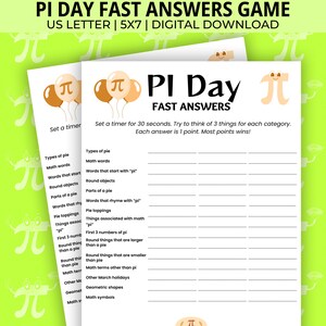Pi Day Fast Answers Game, Trivia Game, Math Pi Day, Math Questions ...