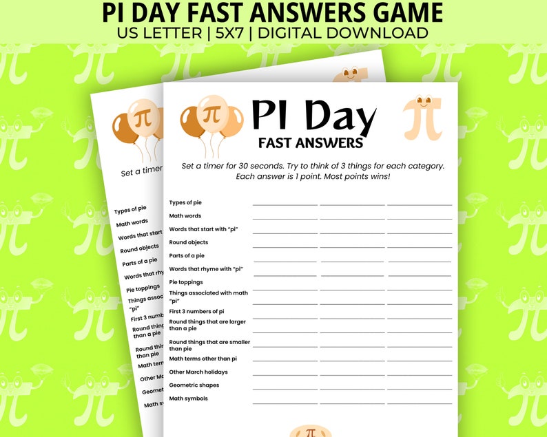 Pi Day Fast Answers Game, Trivia Game, Math Pi Day, Math Questions ...