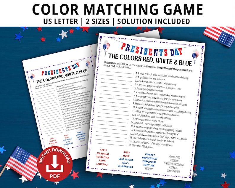 The Colors Red White and Blue, Presidents Day Color Matching Game ...