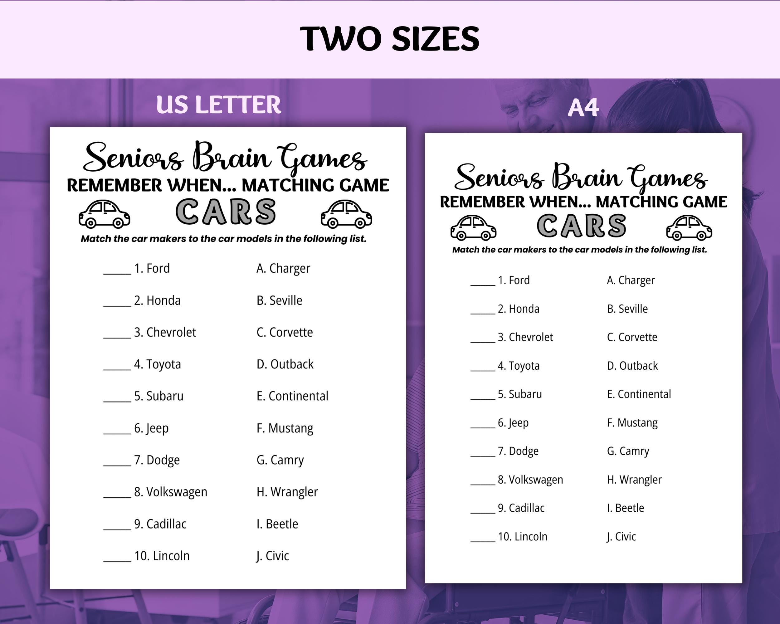 Matching Game Seniors Brain Games Dementia Game Dementia Activities