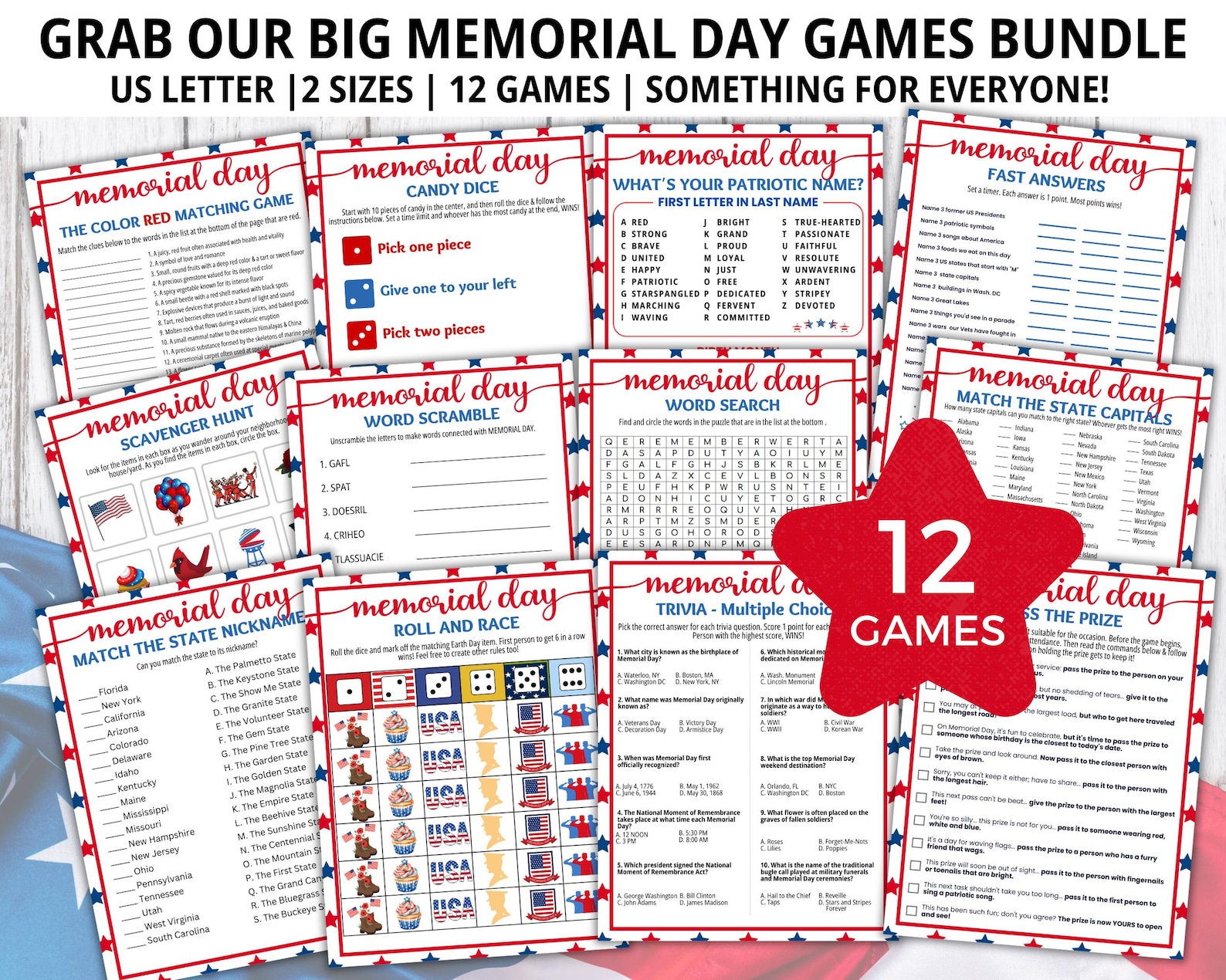 Memorial Day Fast Answers Game, Memorial Day Games, Patriotic Games ...