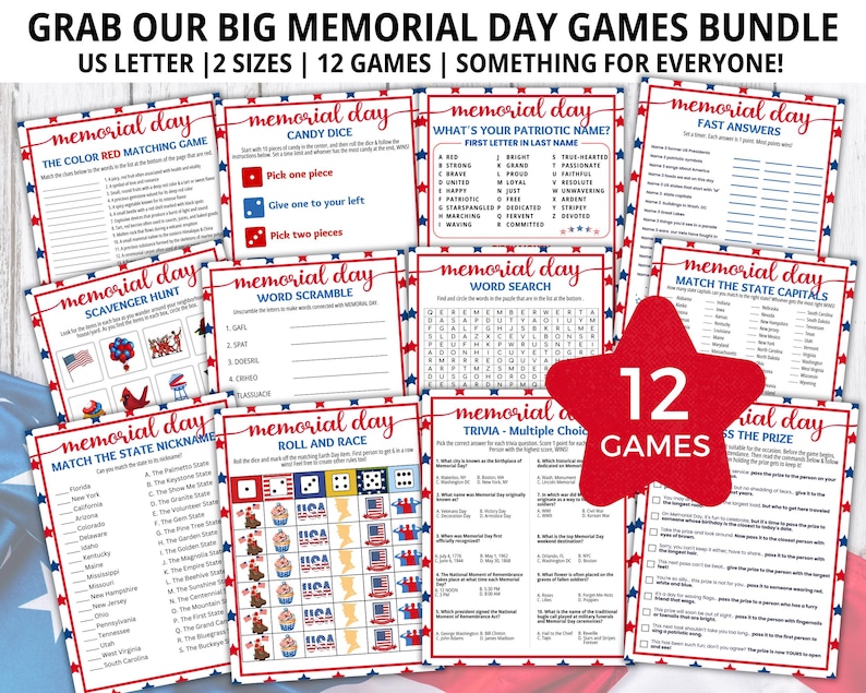 Memorial Day Fast Answers Game, Memorial Day Games, Patriotic Games ...