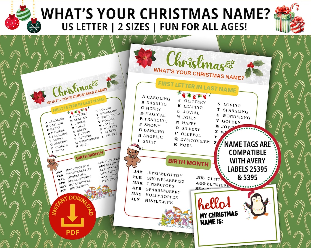 What's Your Christmas Name, Christmas Name Game, Winter Party Game ...