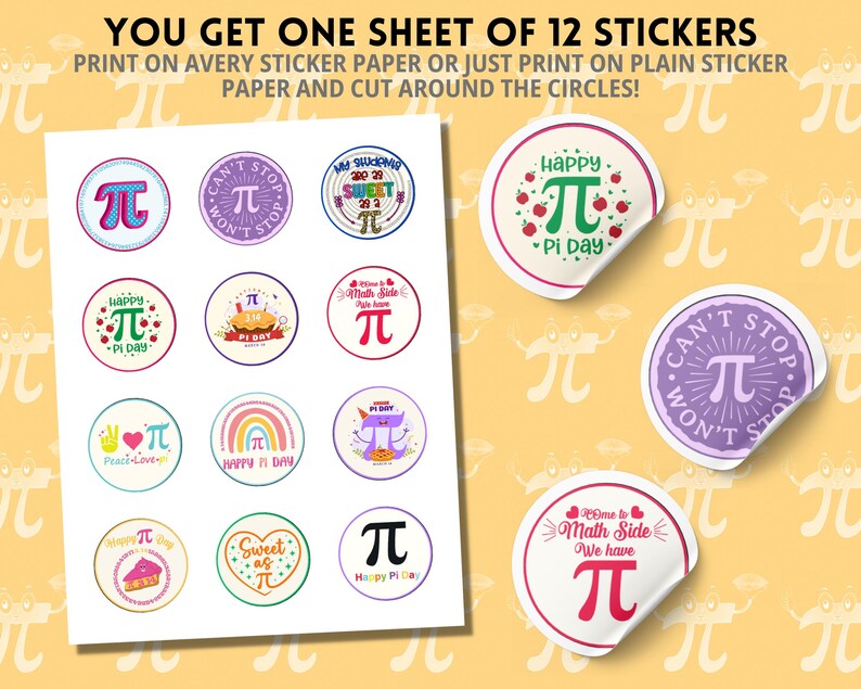 Pi Day Stickers, Collection 2, Printable Stickers, Pi Day Decor, Math ...