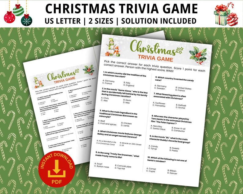 Christmas Trivia Game, Christmas Games, Friendsmas Game, Trivia ...