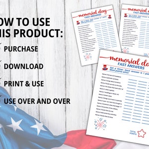 Memorial Day Fast Answers Game, Memorial Day Games, Patriotic Games ...