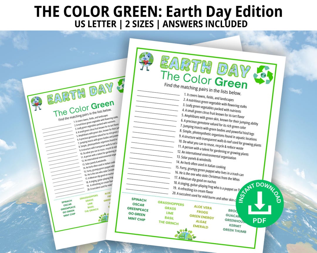 The Color Green, Earth Day Matching Game, Earth Day Games, Family Game ...