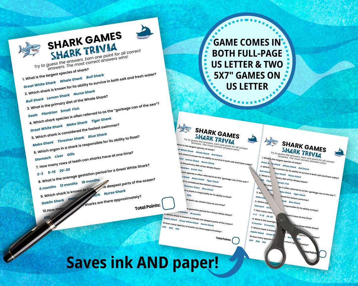 Shark Trivia Game, Shark Games, Shark Birthday Party, Birthday Games ...