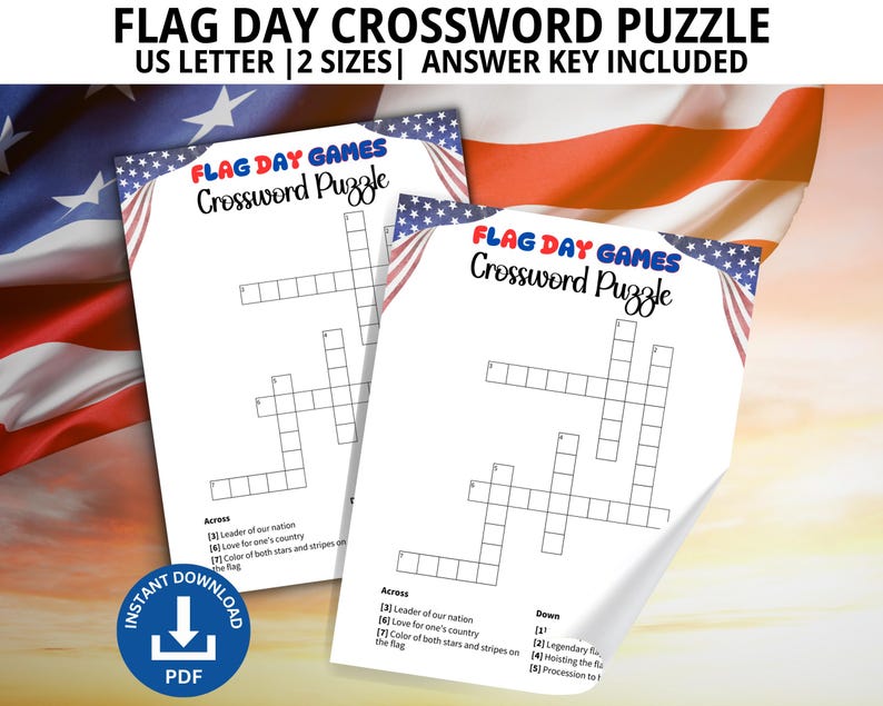 Flag Day Crossword Puzzle, Flag Day Games, Patriotic Games, Icebreaker ...