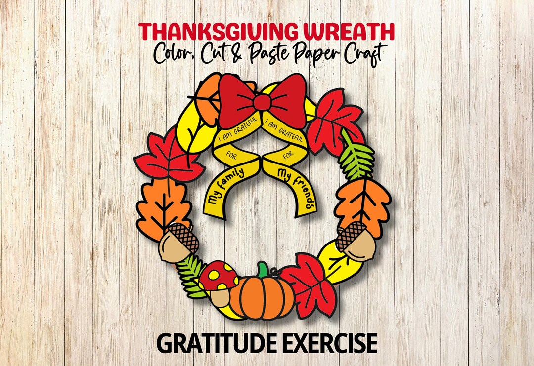 Thanksgiving Cut and Paste Craft, Fall Leaves Wreath, Classroom ...