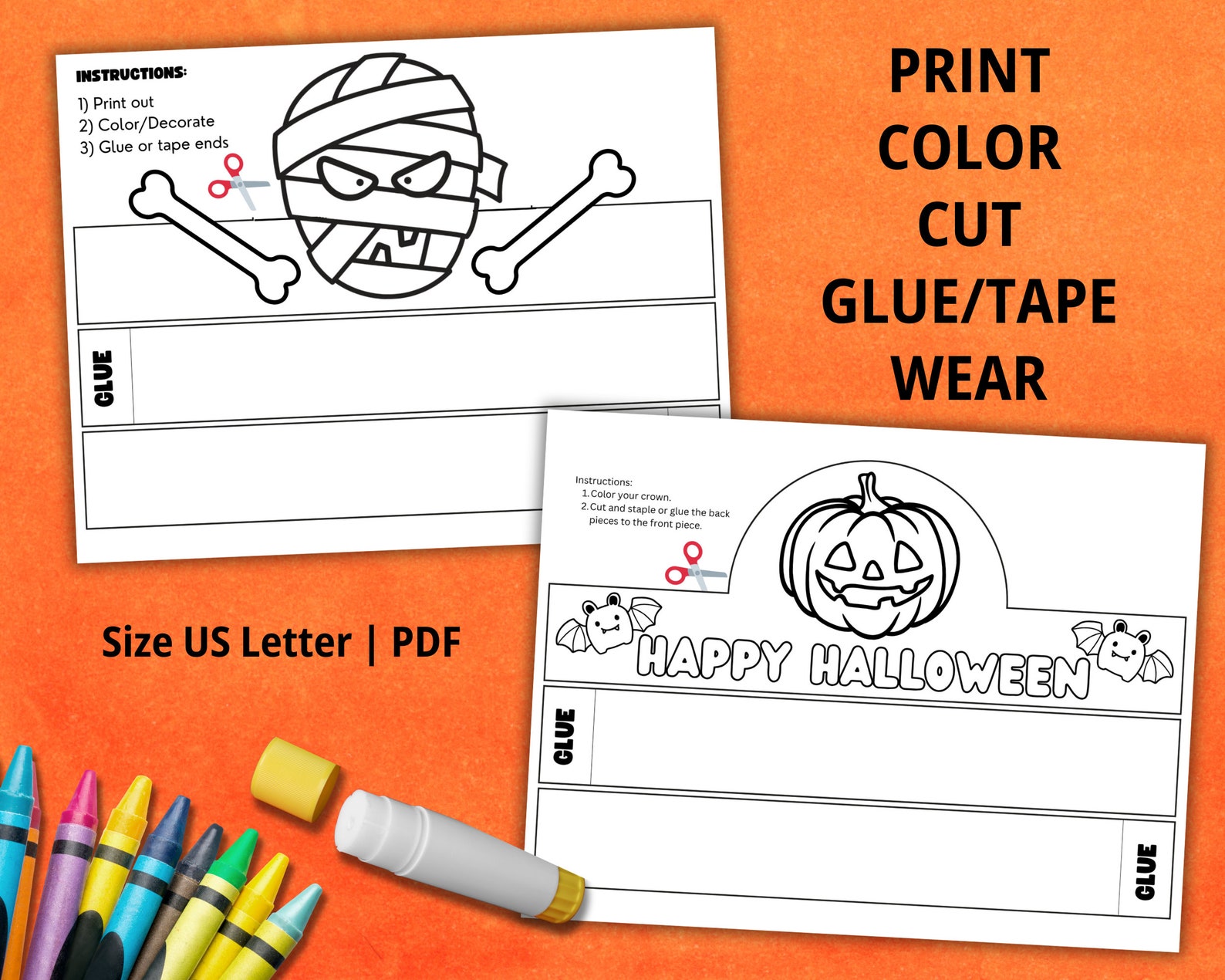 Halloween Paper Crowns, Halloween Coloring Craft, Halloween Party ...