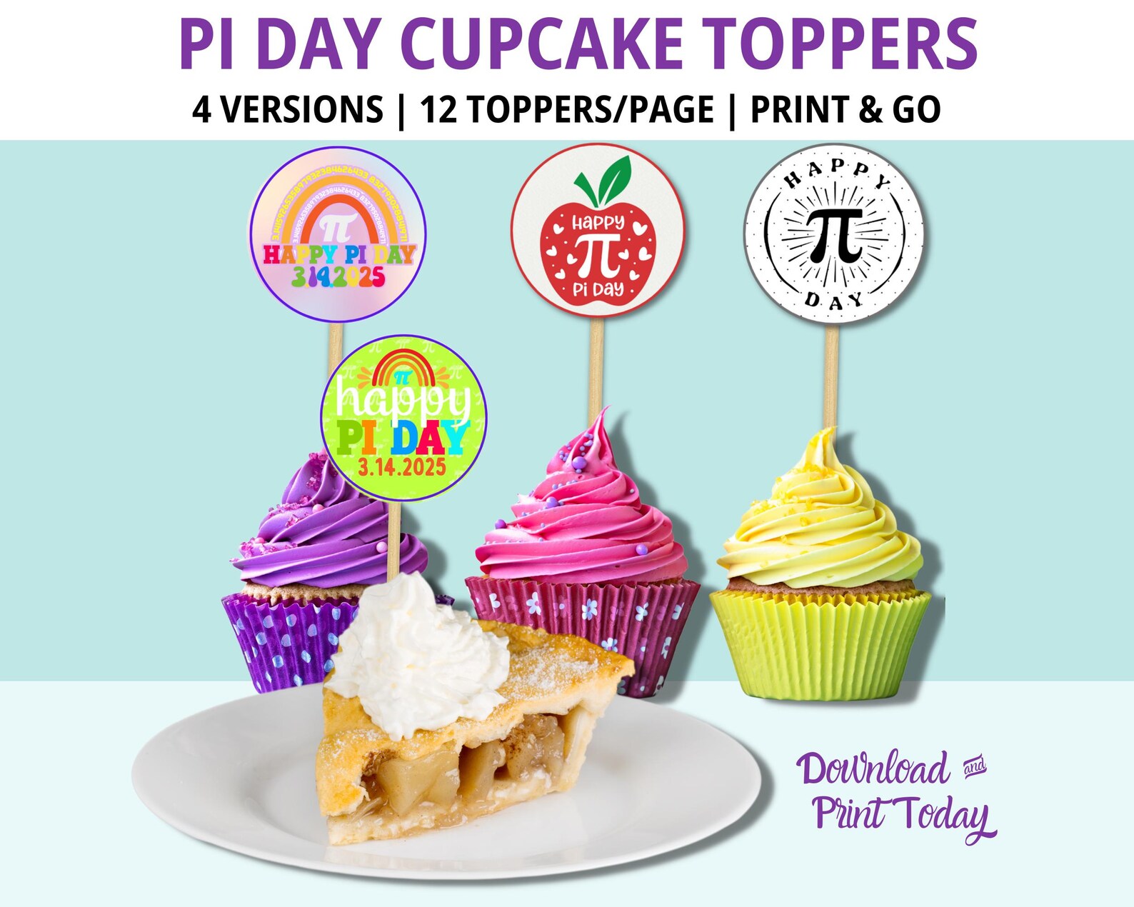 Printable Pi Day Cupcake Toppers, Pi Day Dessert Toppers, Download ...