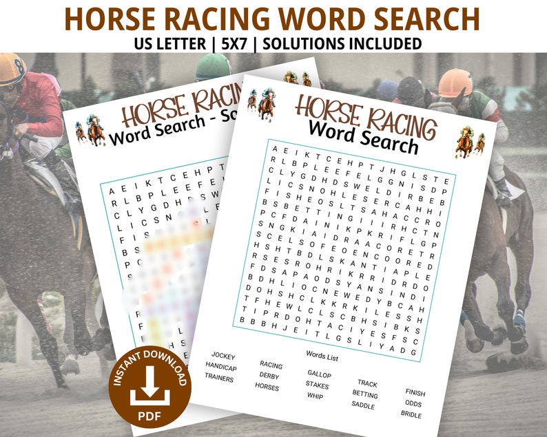 Horse Racing Word Search Game, Horse Race Game, Family Game Night, Word ...