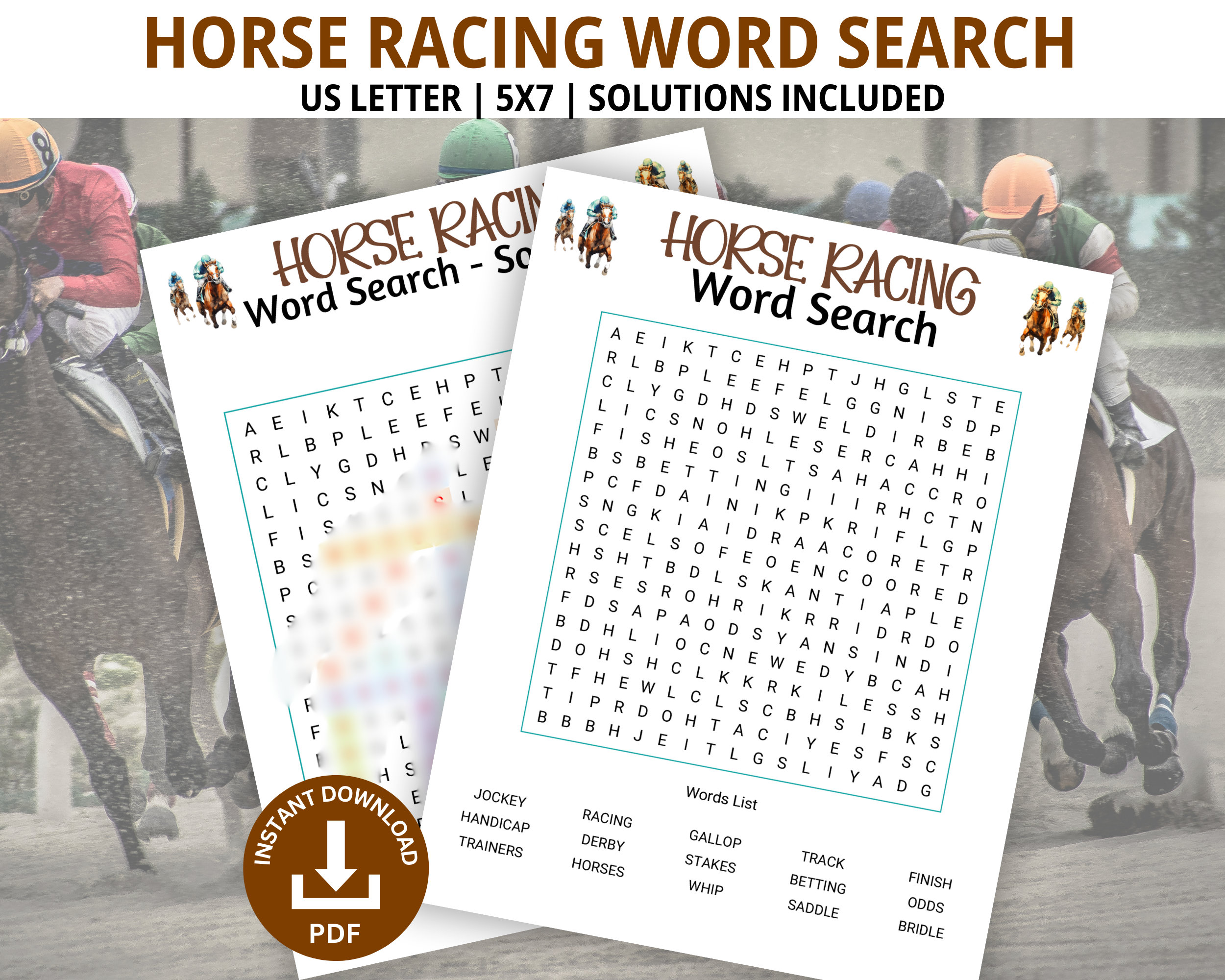 Horse Racing Word Search Game, Horse Race Game, Family Game Night, Word ...